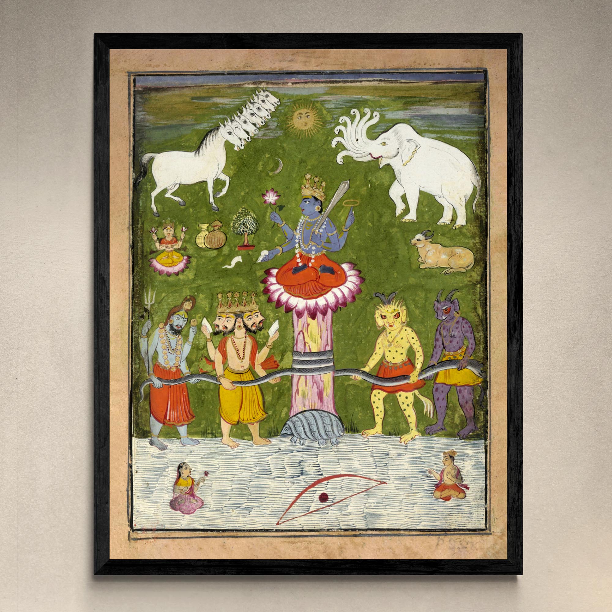 Vishnu Churning of the Ocean of Immortality | Devas and Asuras, Mount ...
